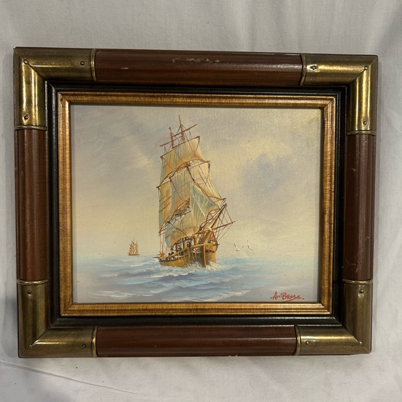 Vintage | Wall Decor | Vintage Ambrose Oil On Canvas Ship Sailing Ship ...